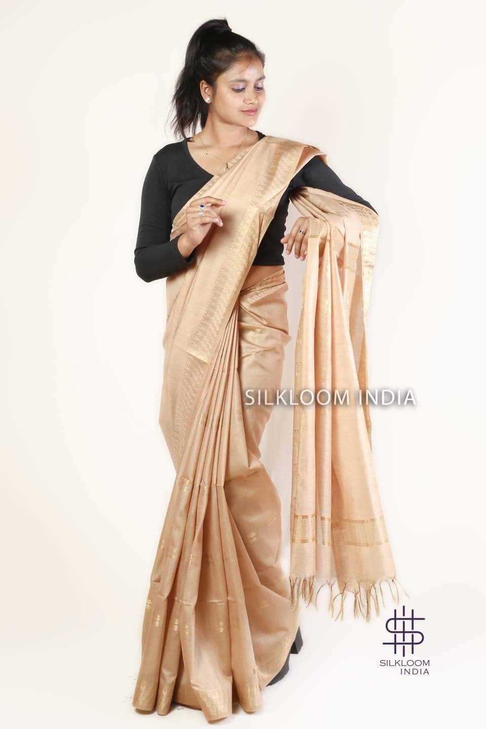 Tasar Color Katan Viscose Bhagalpuri Silk Saree - Silkloom India