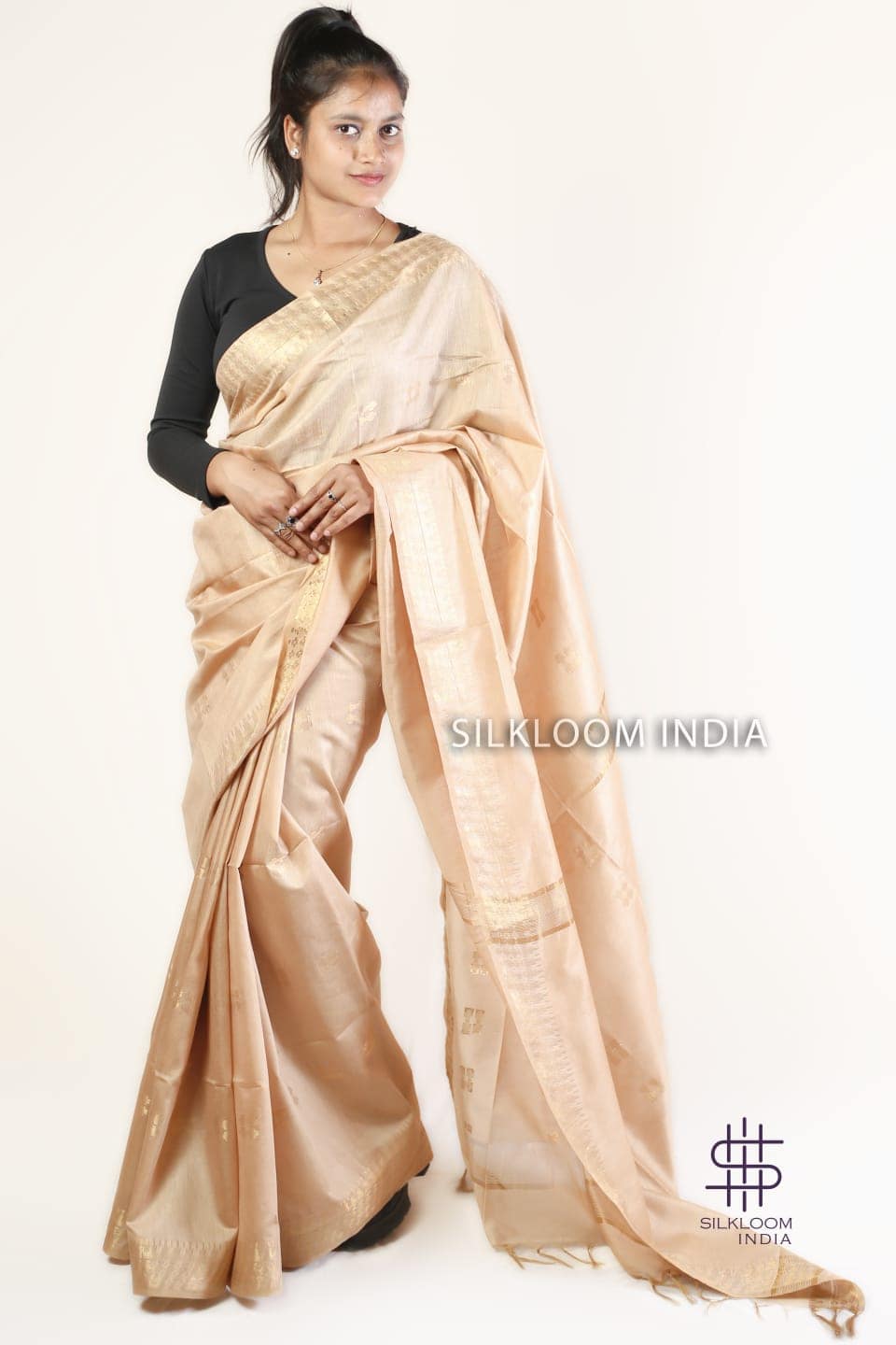 Tasar Color Katan Viscose Bhagalpuri Silk Saree - Silkloom India
