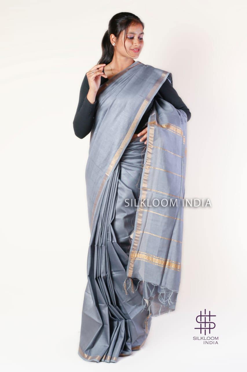 Grey Plane Katan Viscose Saree: Elegant and Timeless Design