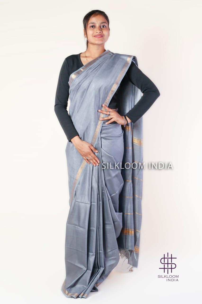 Grey Plane Katan Viscose Saree: Elegant and Timeless Design